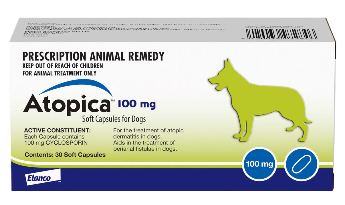 Elanco - Atopica - Cyclosporine Capsule for Dogs 100mg - 30 Caps ...